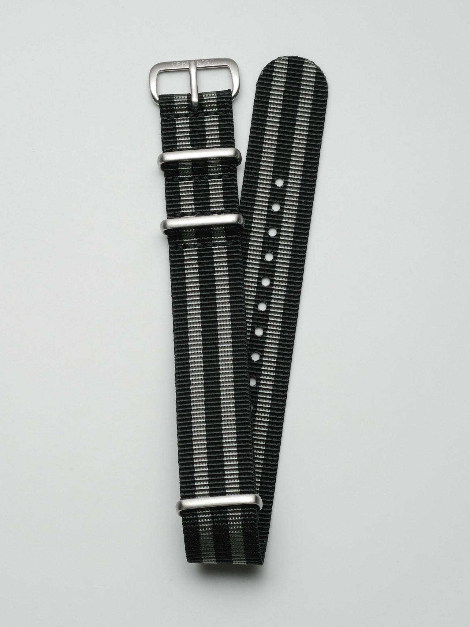 Black and Grey Striped Nylon Single-Piece Watch Strap – VEBLENIST